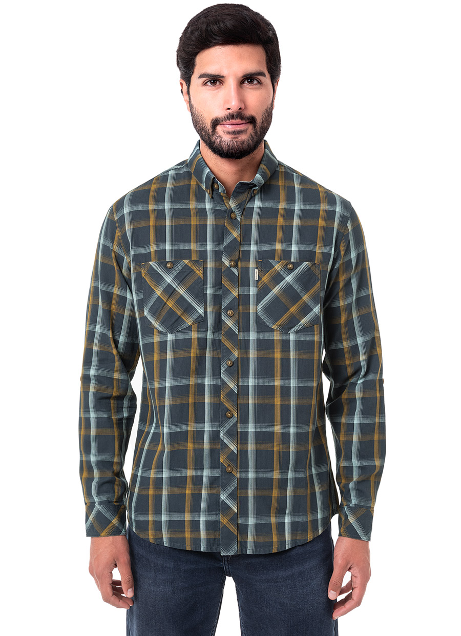 Camisa Cuadros M/L (Reg. Fit) Kurley Blue/Mustard | Norton